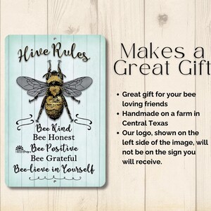 Bee Hive Rules Sign, Farmhouse Gift for Bee Lover, Bumble Bee Wall Art ...