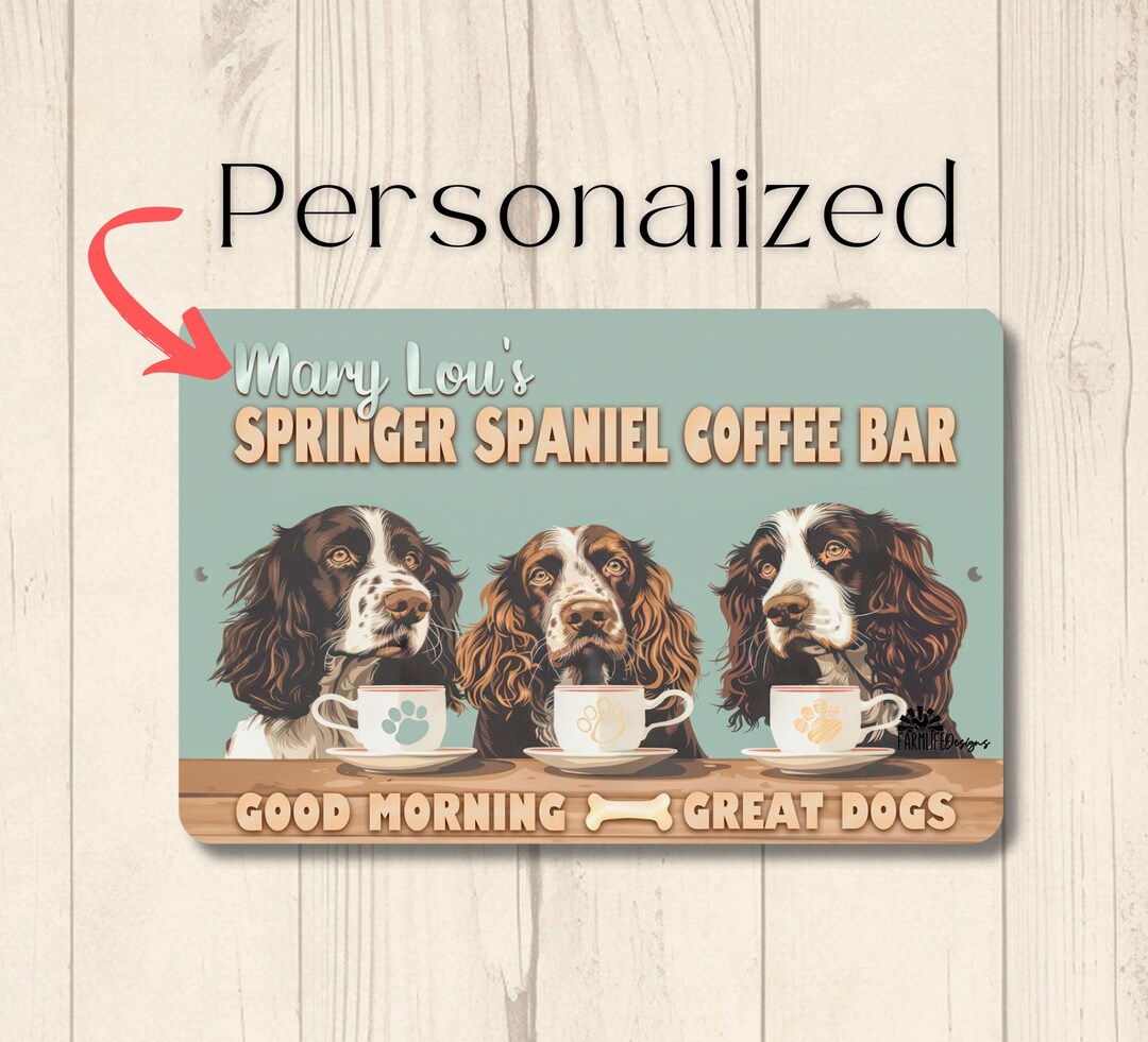 Springer Spaniel Coffee Bar Sign, Personalized With Your Name, Coffee ...