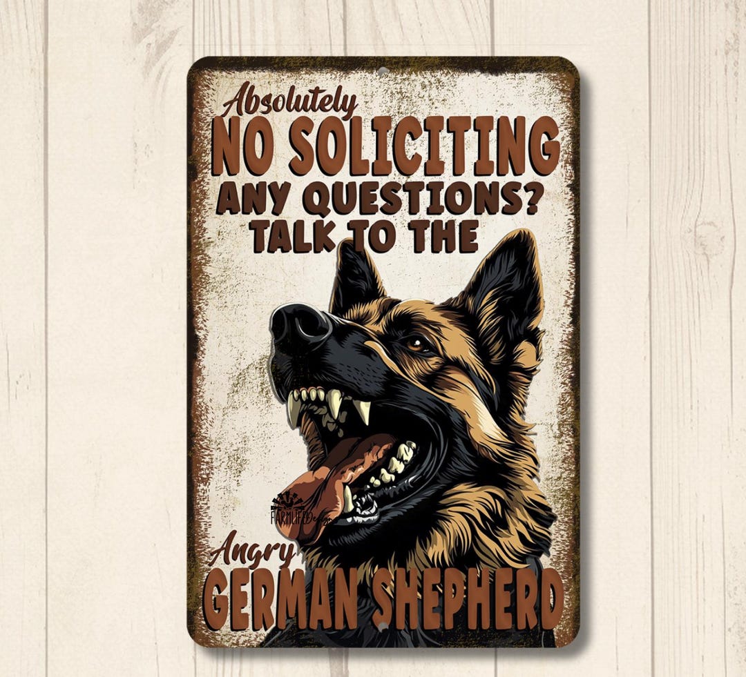 German Shepherd No Soliciting Sign, Funny Metal Tin Outdoor Wall Art ...