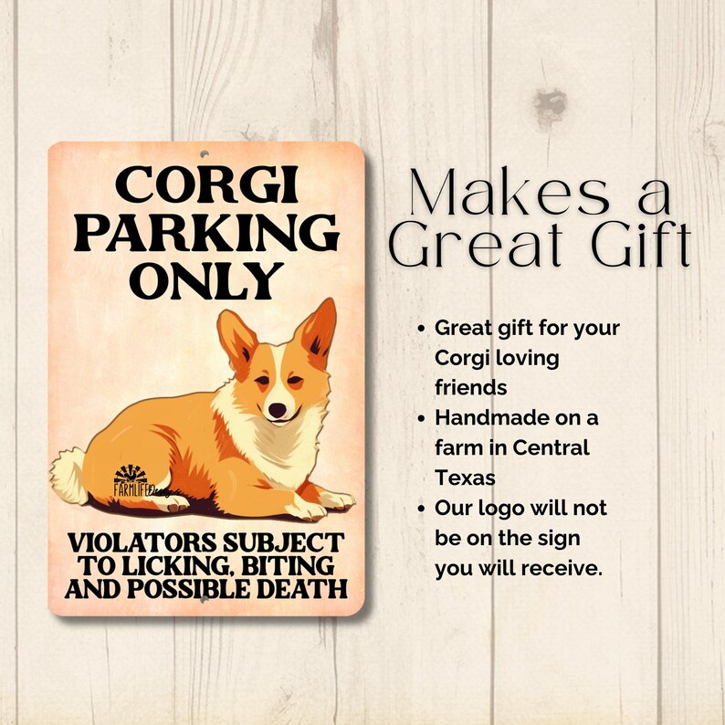 Corgi Parking Sign, Dog Metal Tin Wall Art, Outdoor Decor, Handmade Man ...