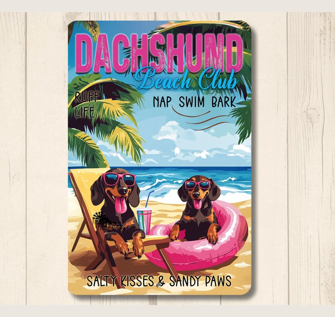 Dachshund Beach Club Sign, Beach House Metal Wall Art, Coastal Decor ...