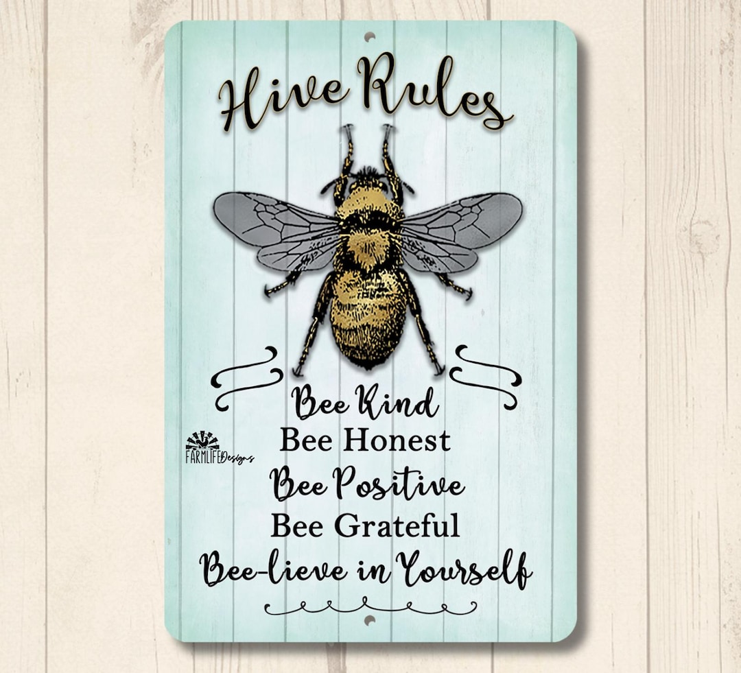 Bee Hive Rules Sign, Farmhouse Gift for Bee Lover, Bumble Bee Wall Art ...