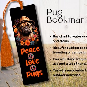 Pug Bookmark Gift, Pug Mama Gift, Metal Book Mark, Hippie Dog Design ...