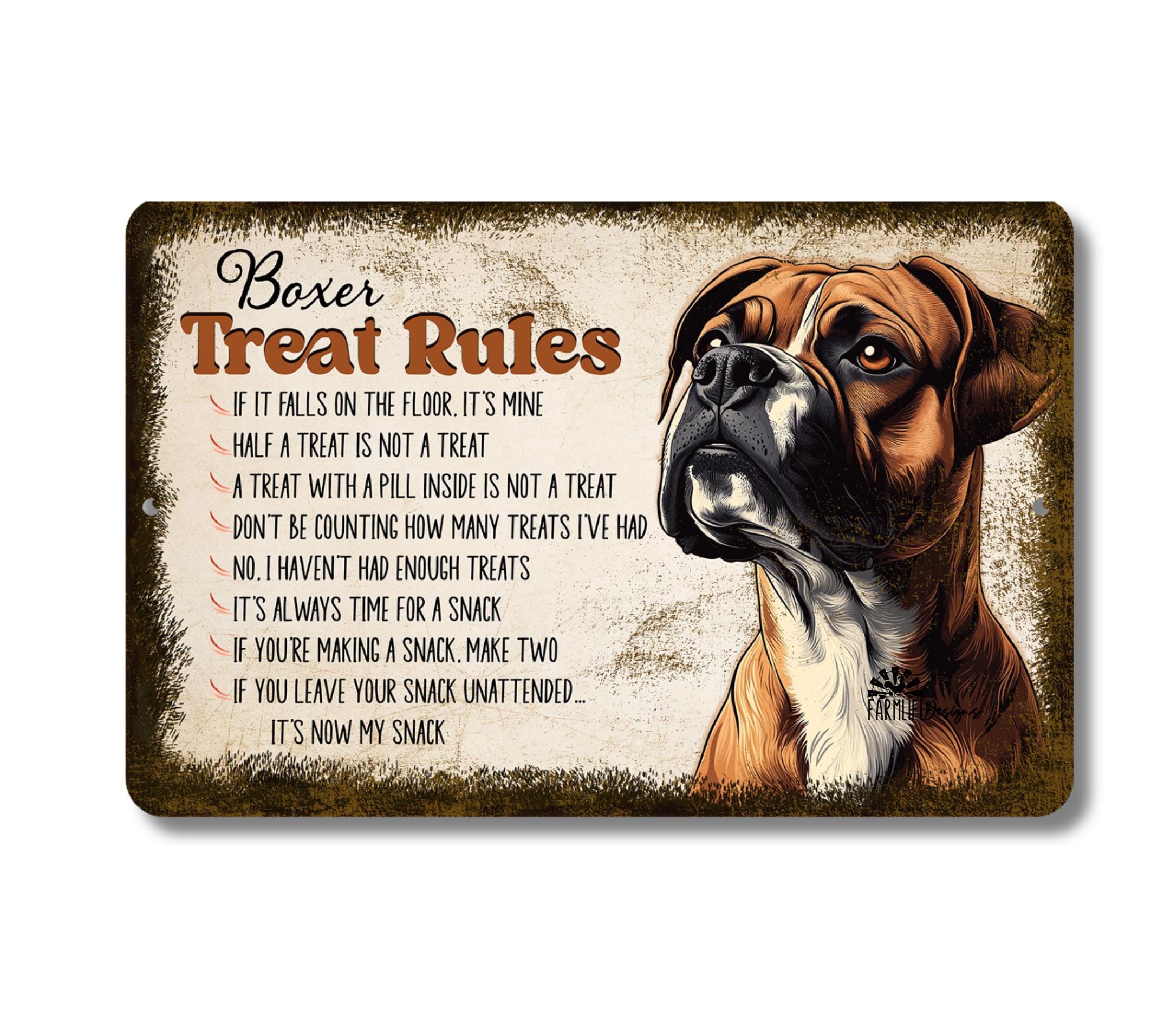Boxer Treat Rules Sign, Funny Metal Tin Decor, What Your Dog Thinks ...