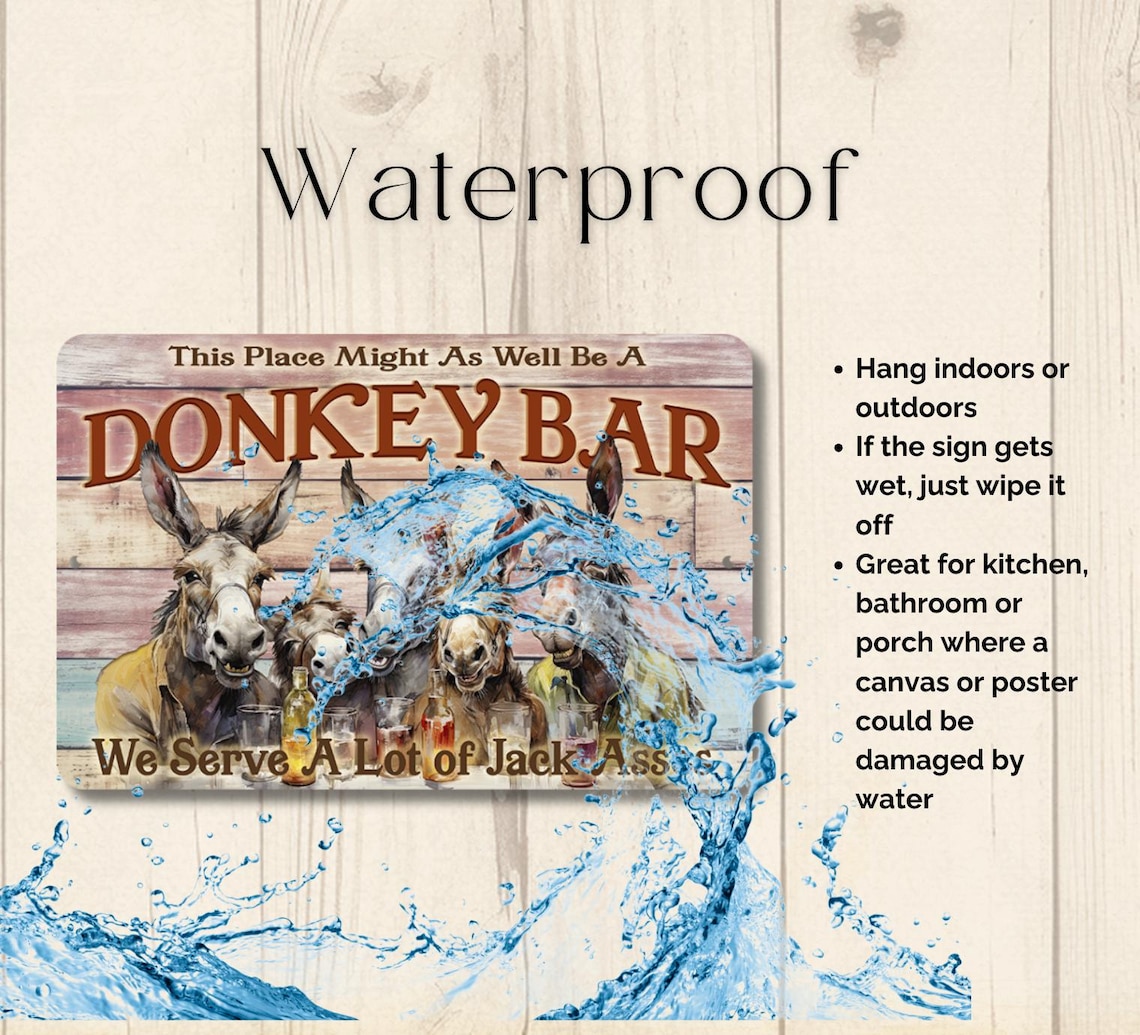 Donkey Bar Sign, Donkeys Drinking Cocktails, Funny Man Cave Sign, Metal ...
