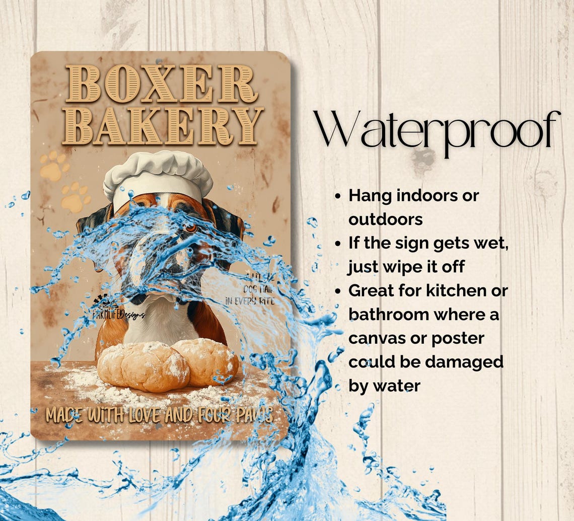 Boxer Bakery Sign, Kitchen Gift, Boxer Dog With Rolling Pin and Dough ...