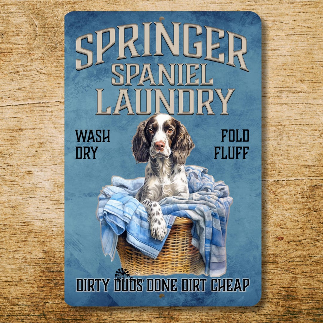 Springer Spaniel Laundry Room Sign, Funny Metal Tin Wall Art Plaque ...