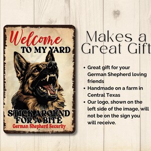 German Shepherd Welcome Sign, House or Yard, Dog Bites Metal Tin ...