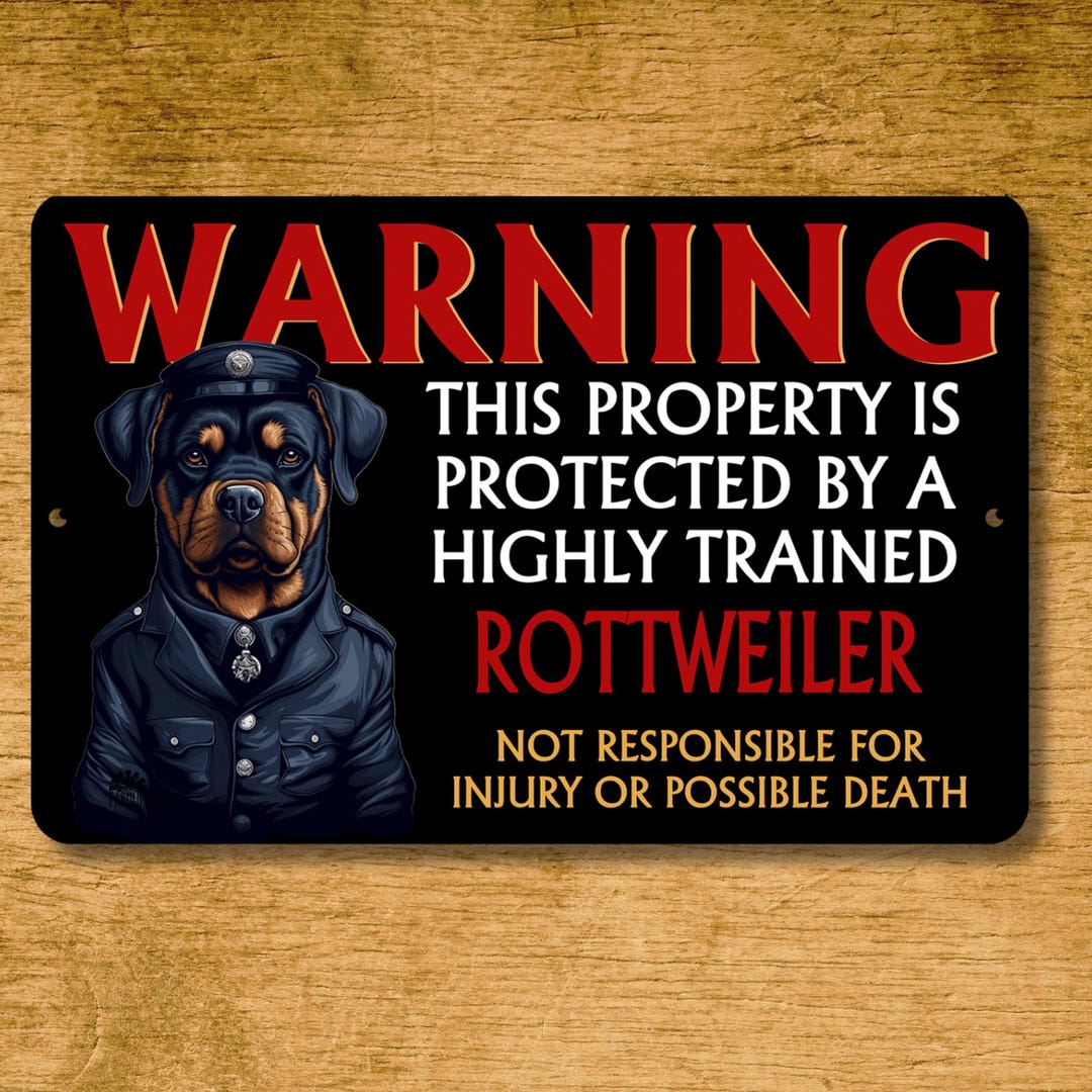 Rottweiler Security Sign, Protected by Dog, Funny Metal Tin Wall Art ...