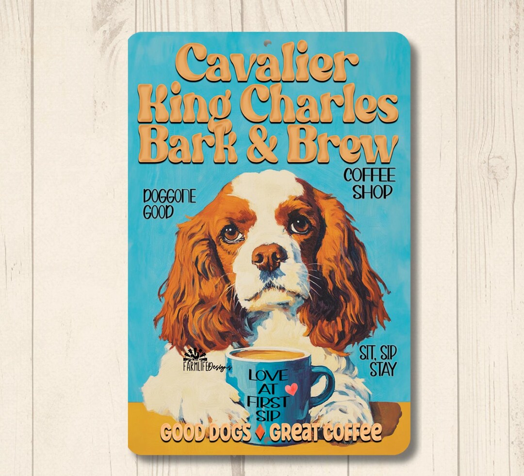 Cavalier King Charles Coffee Bar Gift, Bark & Brew Sign, Coffee Station ...