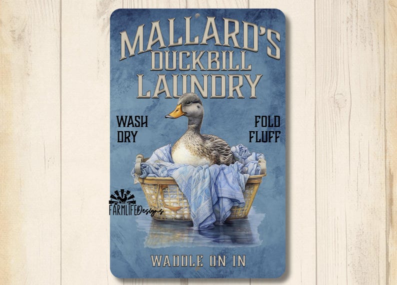 Duck Laundry Sign, Duck in Clothes Basket, Laundry Room Decor, Duck ...