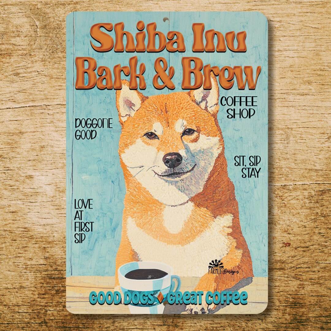 Shiba Inu Coffee Bar Gift, Bark & Brew Sign, Dog Lover Decor, Coffee ...