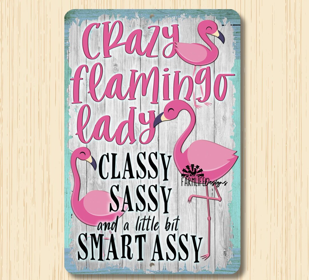 Crazy Flamingo Lady Sign, Classy Sassy Smart Assy, Metal Tin Wall Art ...