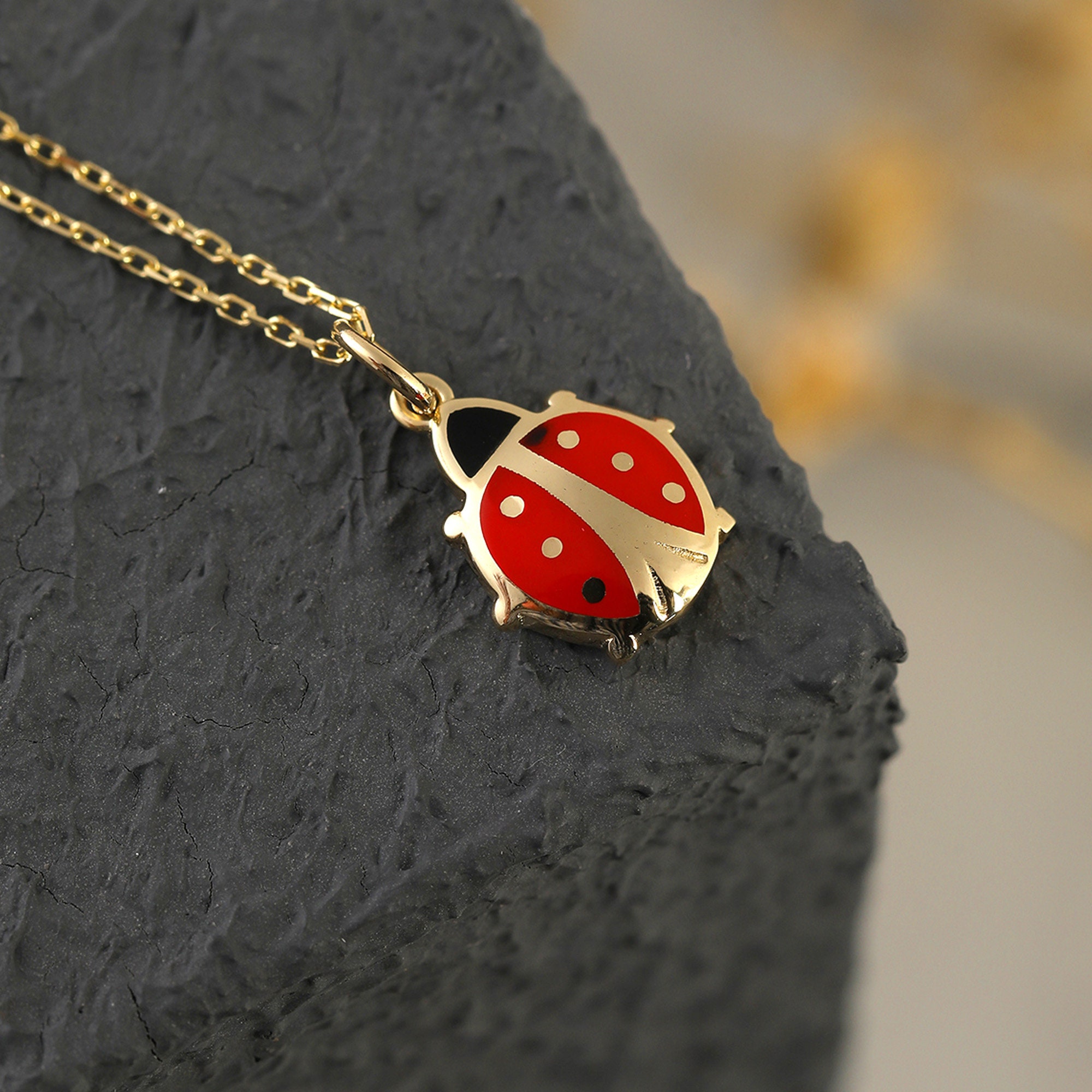 14k Solid Gold Ladybug Necklace Miraculous Ladybug - Etsy