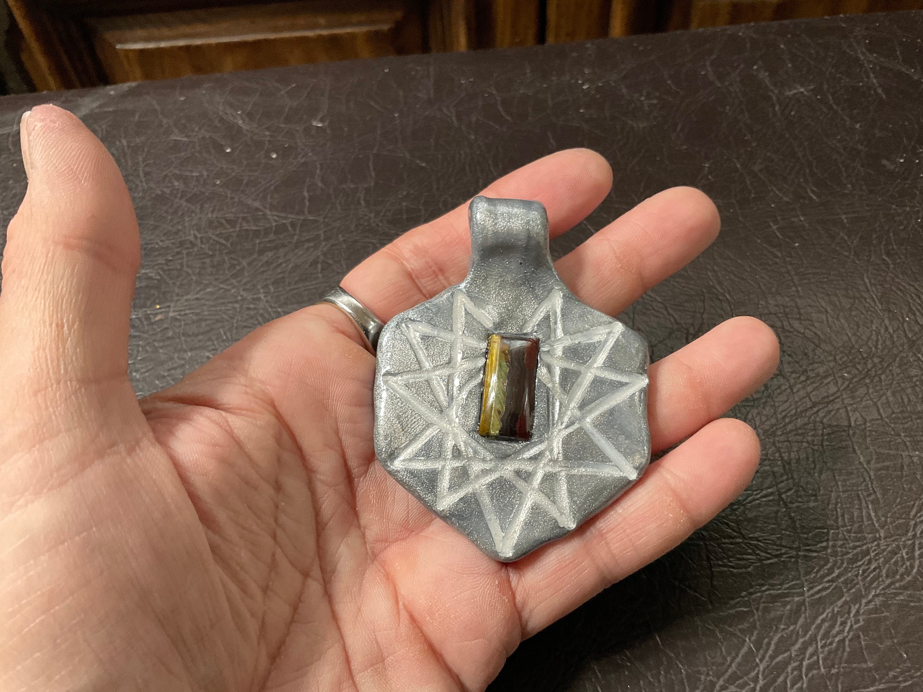 Xemheka Hexagon-shaped Red Tiger’s Eye Pendant Handcrafted Hendecagram ...