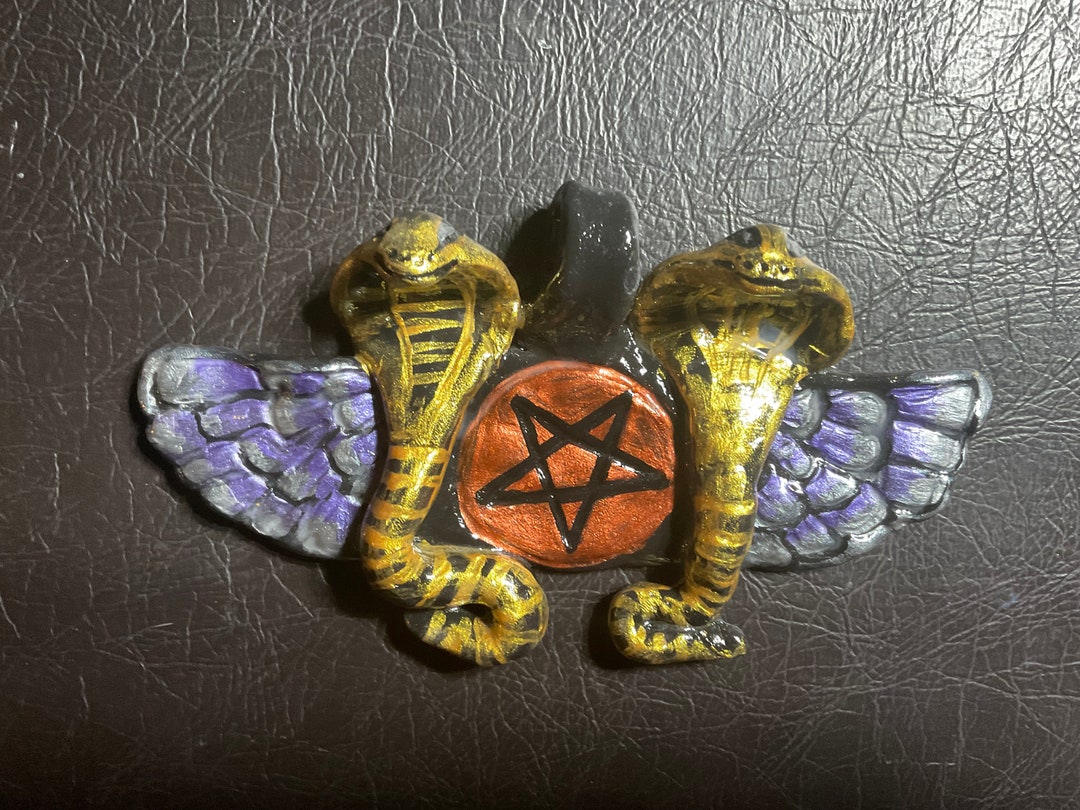 Xemheka Winged Sun Disk With Pentagram & Cobras Pendant, Handmade ...