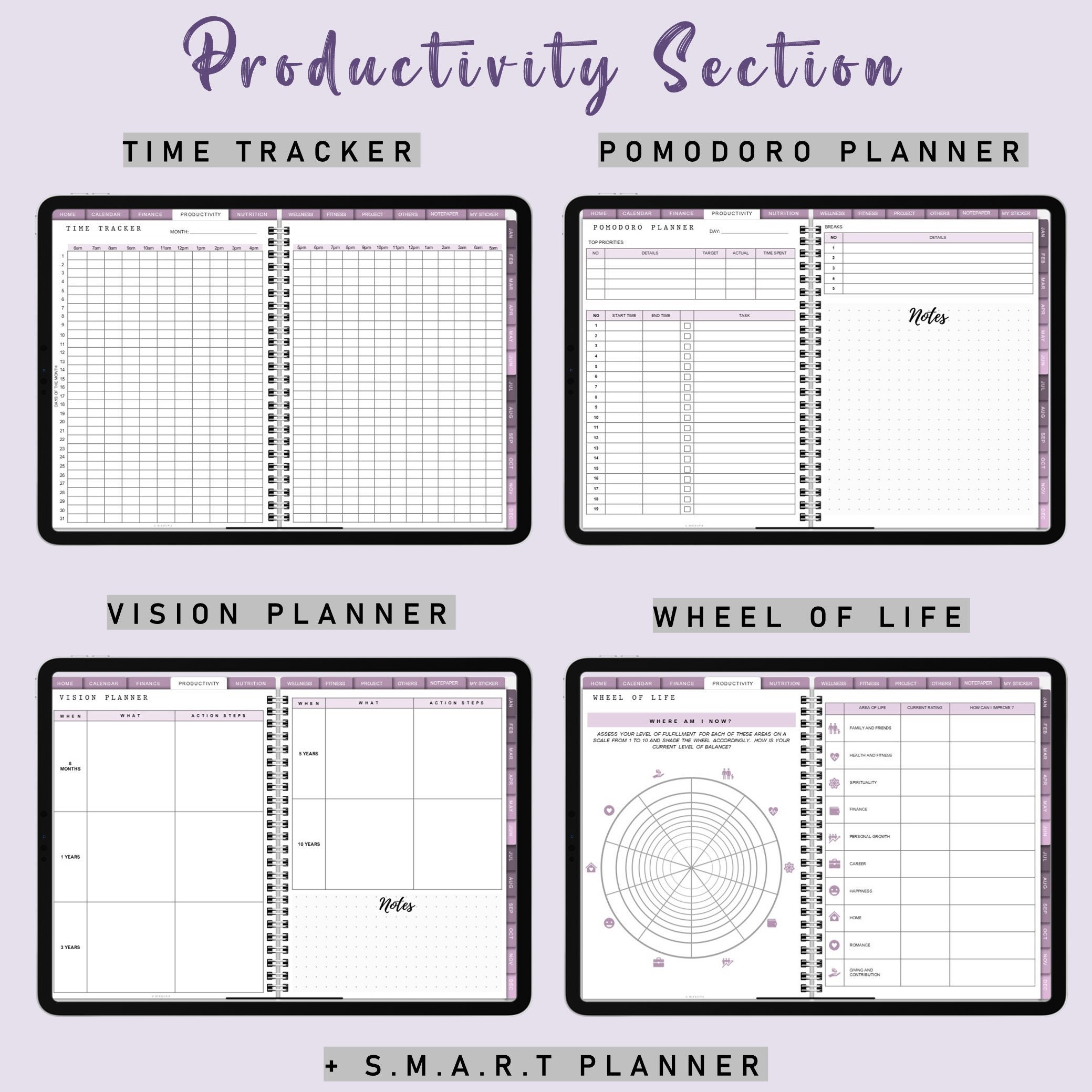 Digital Planner Undated Lilac Purple With Hyperlinks Tabs for Goodnotes ...