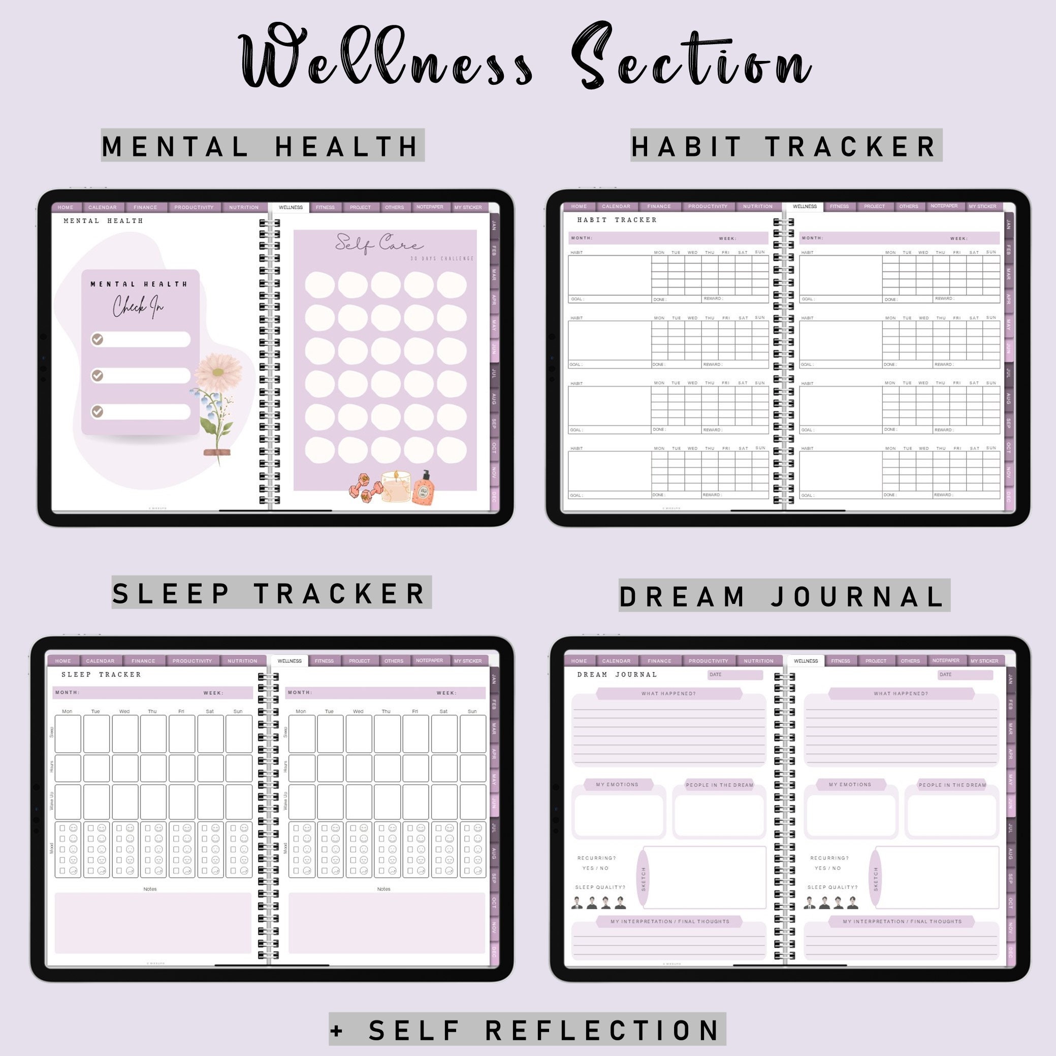Digital Planner Undated Lilac Purple With Hyperlinks Tabs for Goodnotes ...