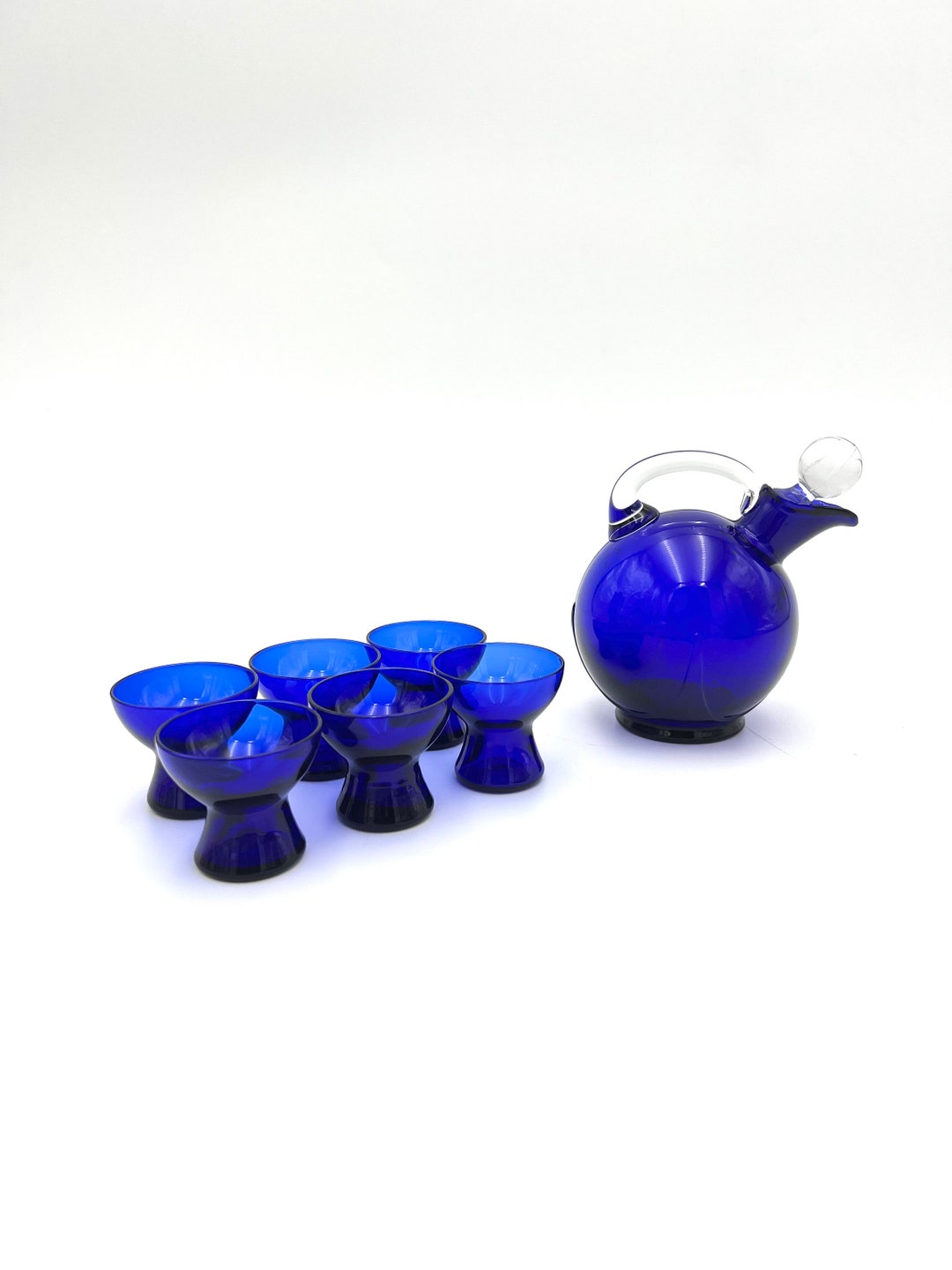 Vintage MCM Cobalt Blue Beverage Liquor Decater With Glasses - Etsy