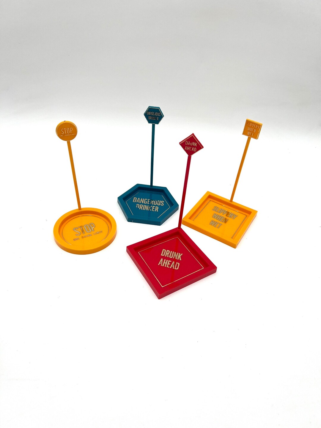 Vintage Party Sophistikits Traffic Signs Coaster & Stirrer Set Fun ...