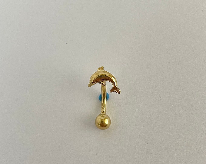 Happy Dolphin Belly Button Ring Solid 14k Yellow Gold - Etsy