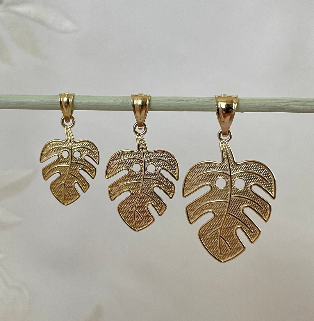 Monstera Plant Leaf Pendant Solid 14k Yellow Gold - Etsy