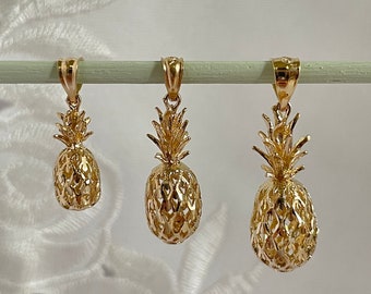 14 Karat Solid Yellow Gold Hawaiian 3D Pineapple With Diamond Cut ...