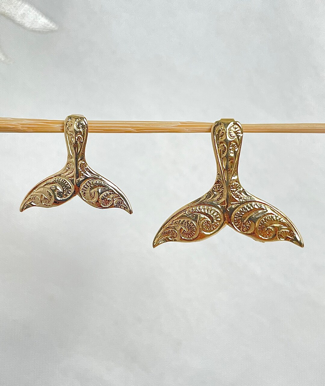 Hawaiian Design Whale Tale 14k Solid Yellow Gold - Etsy