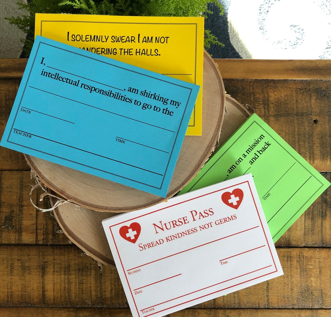 Funny School Hall Passes: Set of 4; Classroom Supplies; Nurse Pass - Etsy