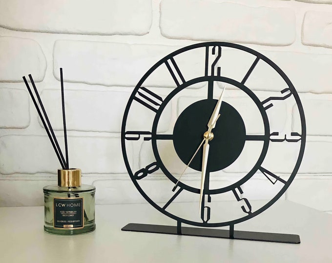 Metal Tabletop Clock Black Desktop Clock Unique Art Home Decor 9.8 ...