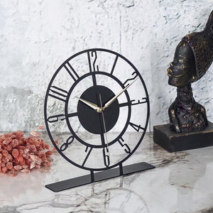 Metal Tabletop Clock Black Desktop Clock Unique Art Home Decor 9.8 ...