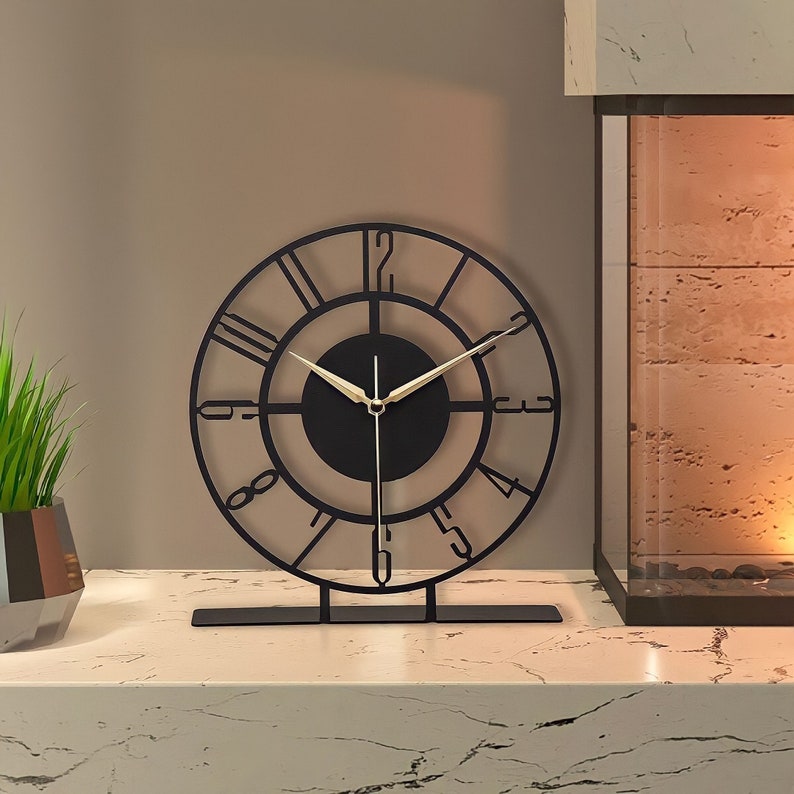 Metal Tabletop Clock Black Desktop Clock Unique Art Home - Etsy