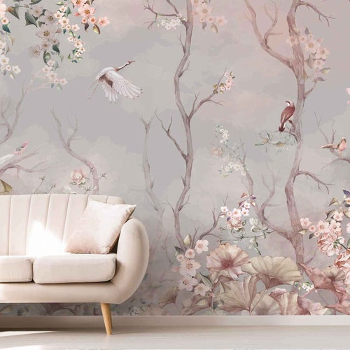Oriental Wallpaper Cherry Blossom on Black by Kociara - Etsy