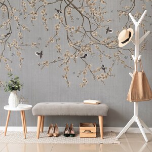 Chinoiserie Wallpaper, Spring Blossom Bird Mural, Non-woven Wallpaper ...