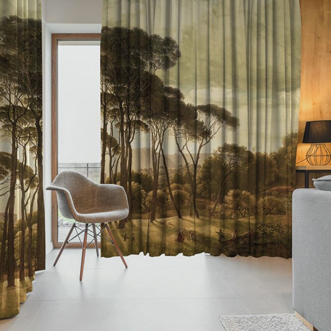 Art Scenery Curtains, Dark Scenery Curtains, Painterly Mural Curtains ...