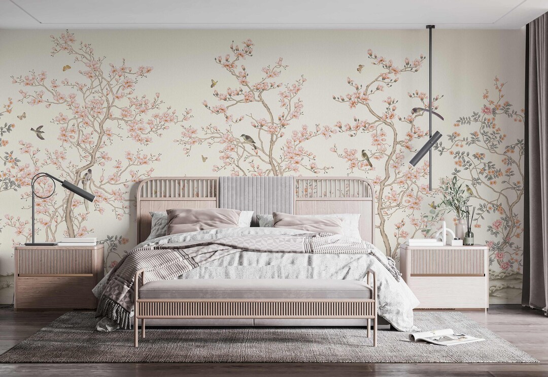 Floral Wallpaper, Chinoiserie Floral Wall Art, Spring Blossom Wall ...