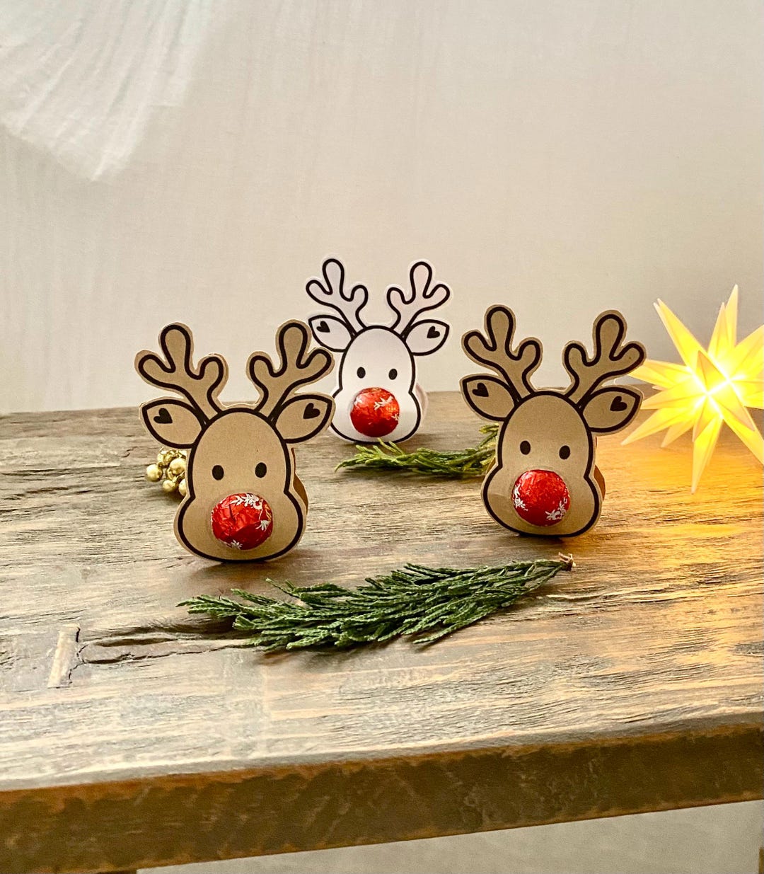 Printable Christmas Reindeer Rudolph Table Decoration Party Favor PDF ...