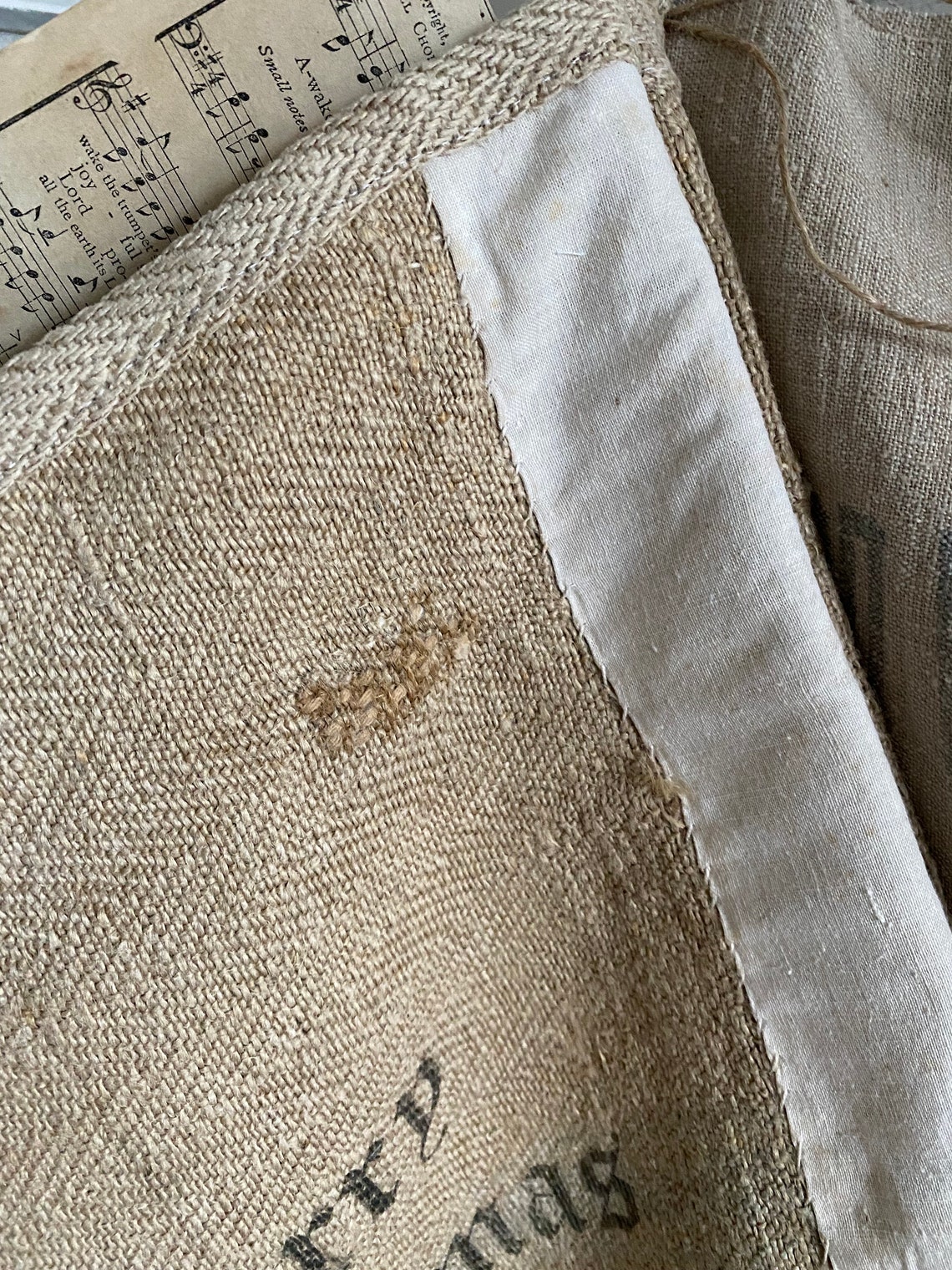 Antique Wall Pocket Flour Sack Merry Christmas Grain Sack Santa Claus ...