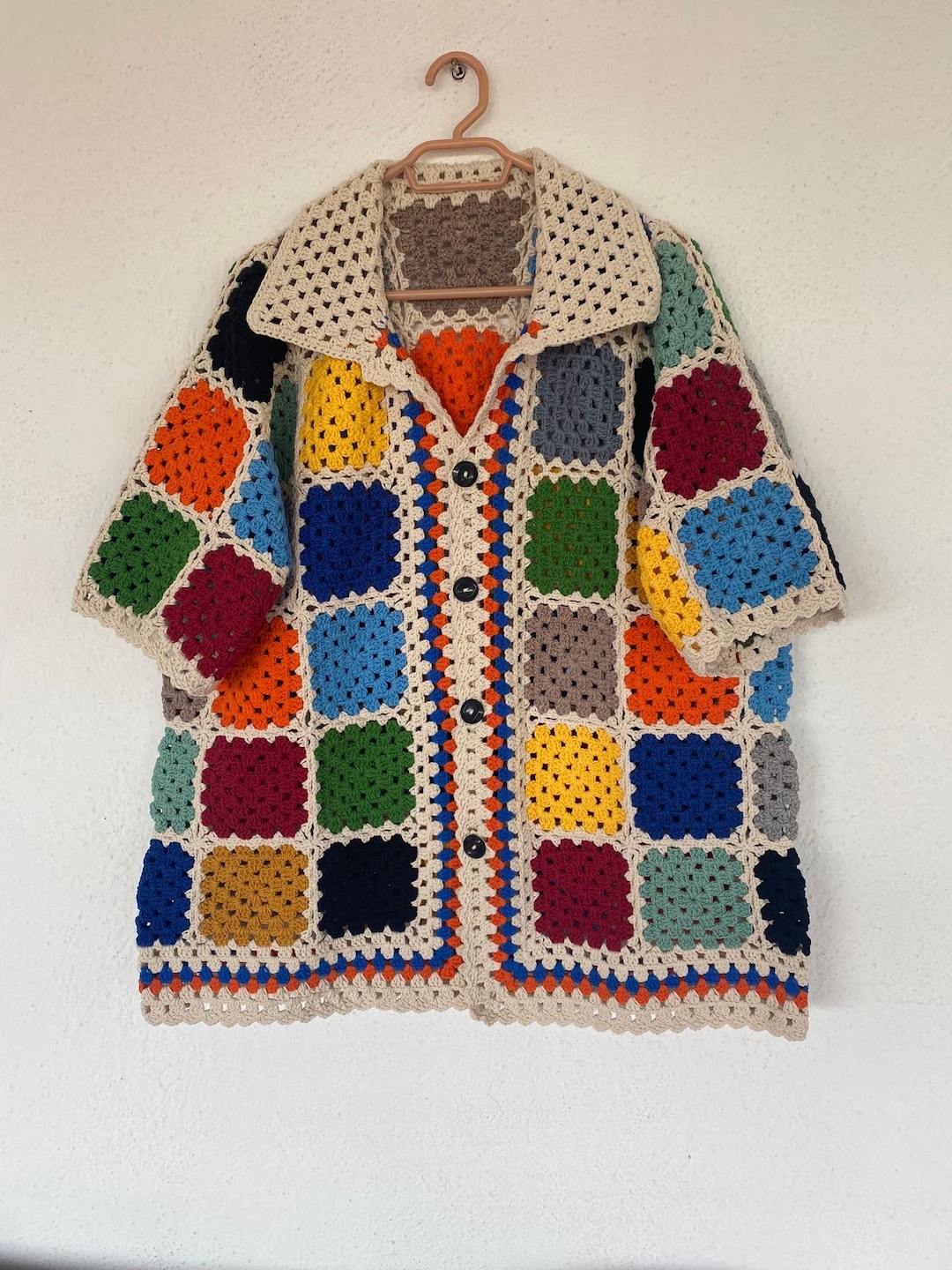 Merladesigns Unisex Multicolor Shirt, Summer Shirt, Crochet Square ...