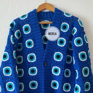 Merladesigns Evil Eye Button-up, Crochet Unisex Evil Eye Sweater ...