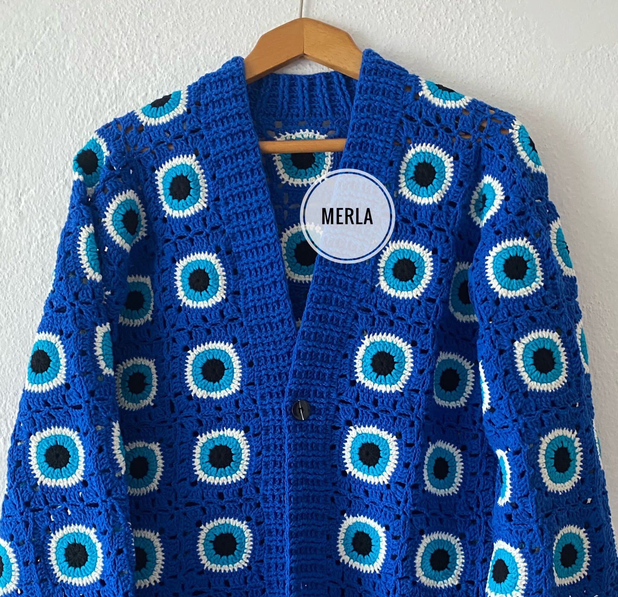 Merladesigns Evil Eye Button-up, Crochet Unisex Evil Eye Sweater ...
