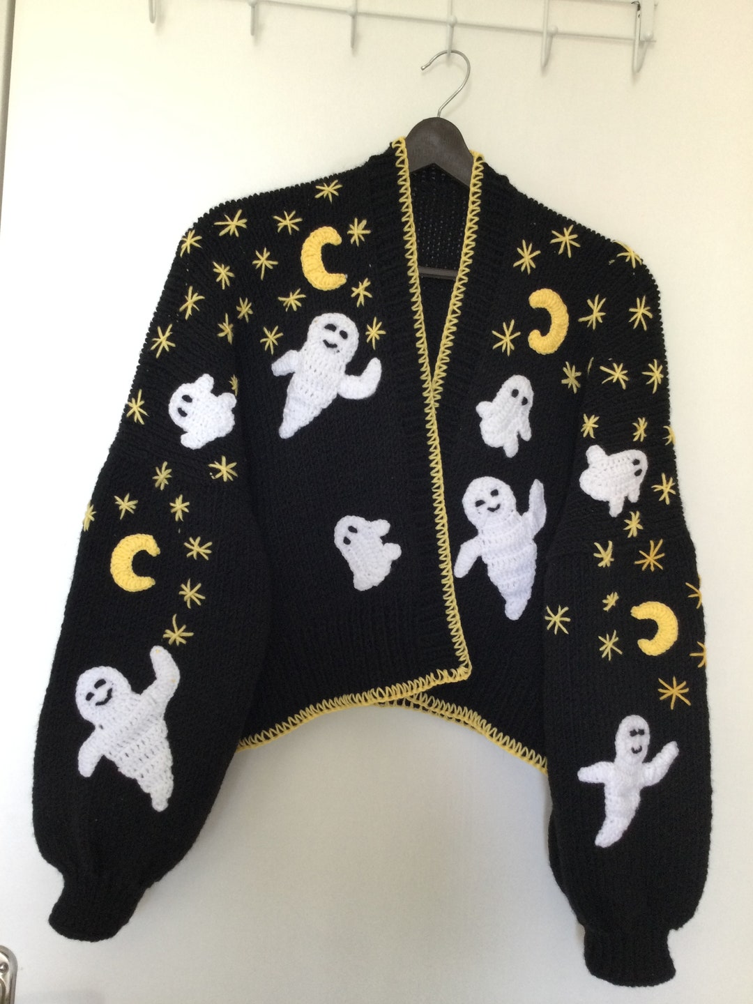 Merladesigns Black Cute Ghost Halloween Cardigan for Women, Stars and ...