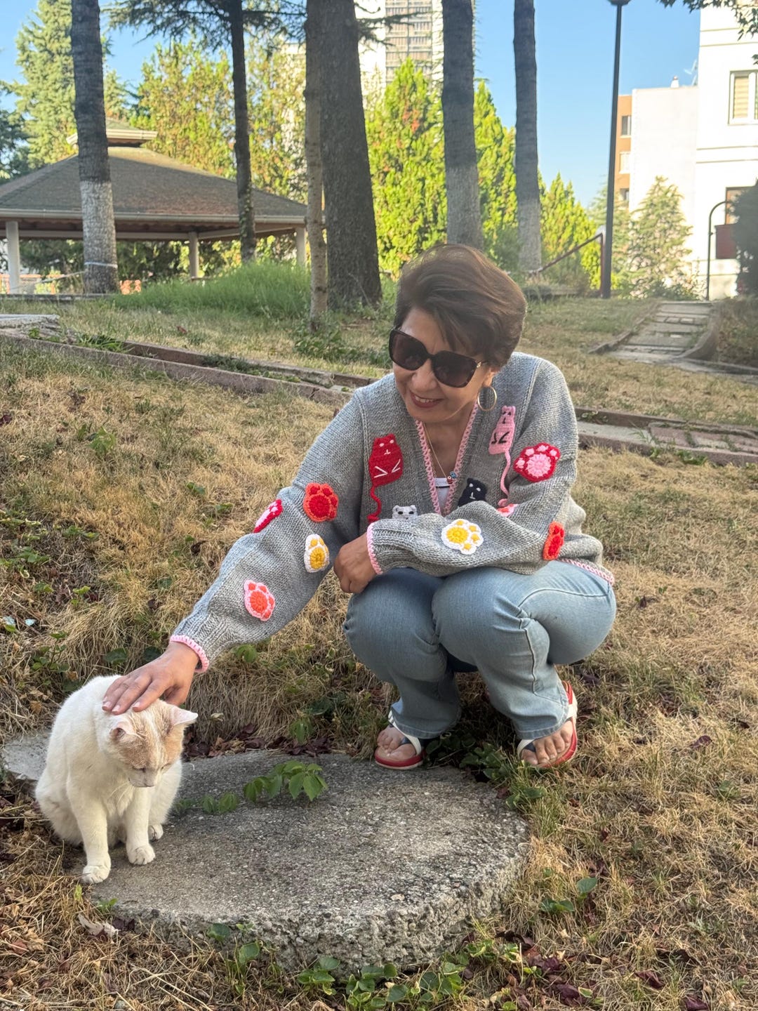 Merladesigns Cat Knit Cardigan for Women, Cats Gray Handmade Handknit ...