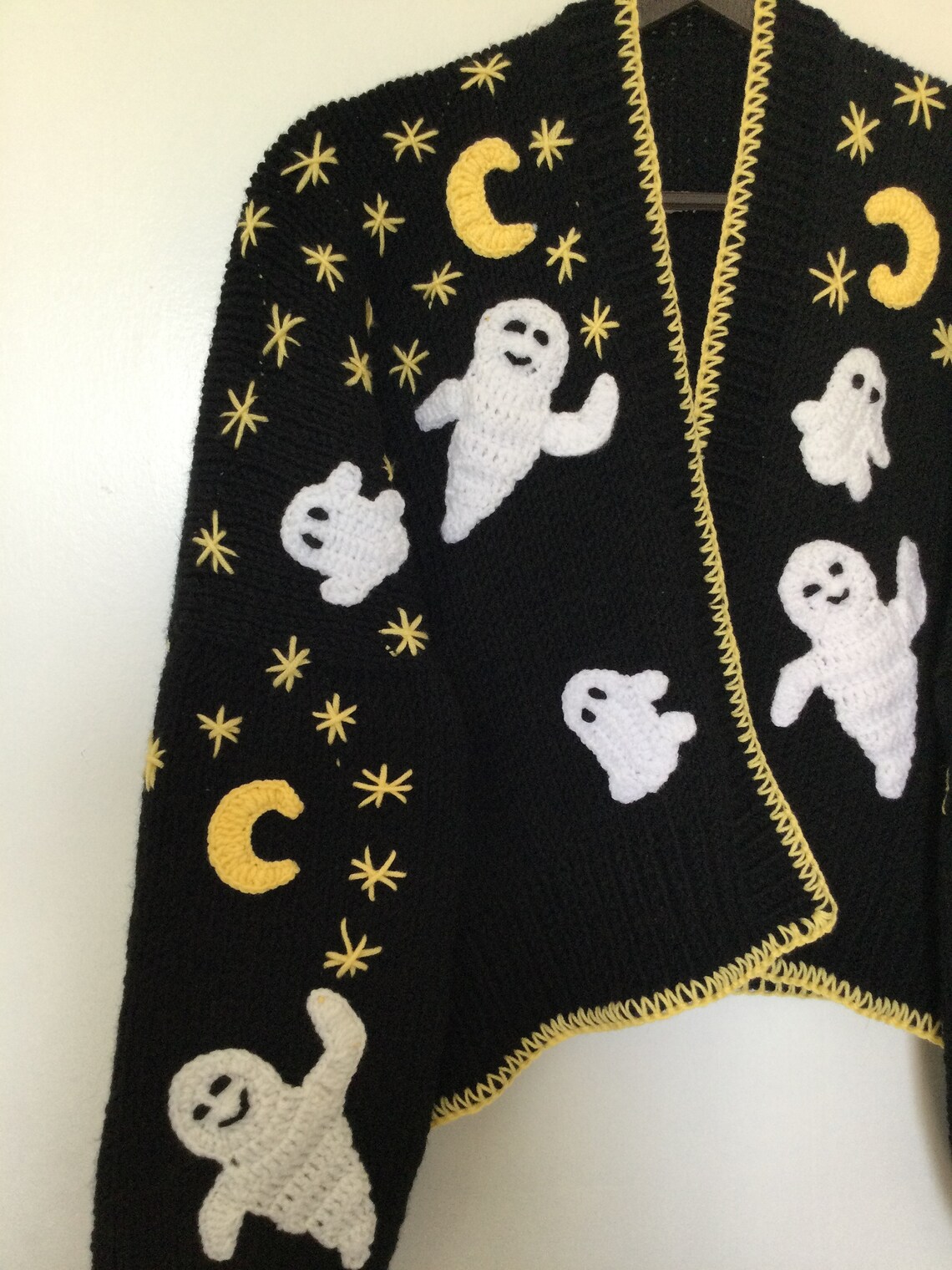 Merladesigns Black Cute Ghost Halloween Cardigan for Women, Stars and ...