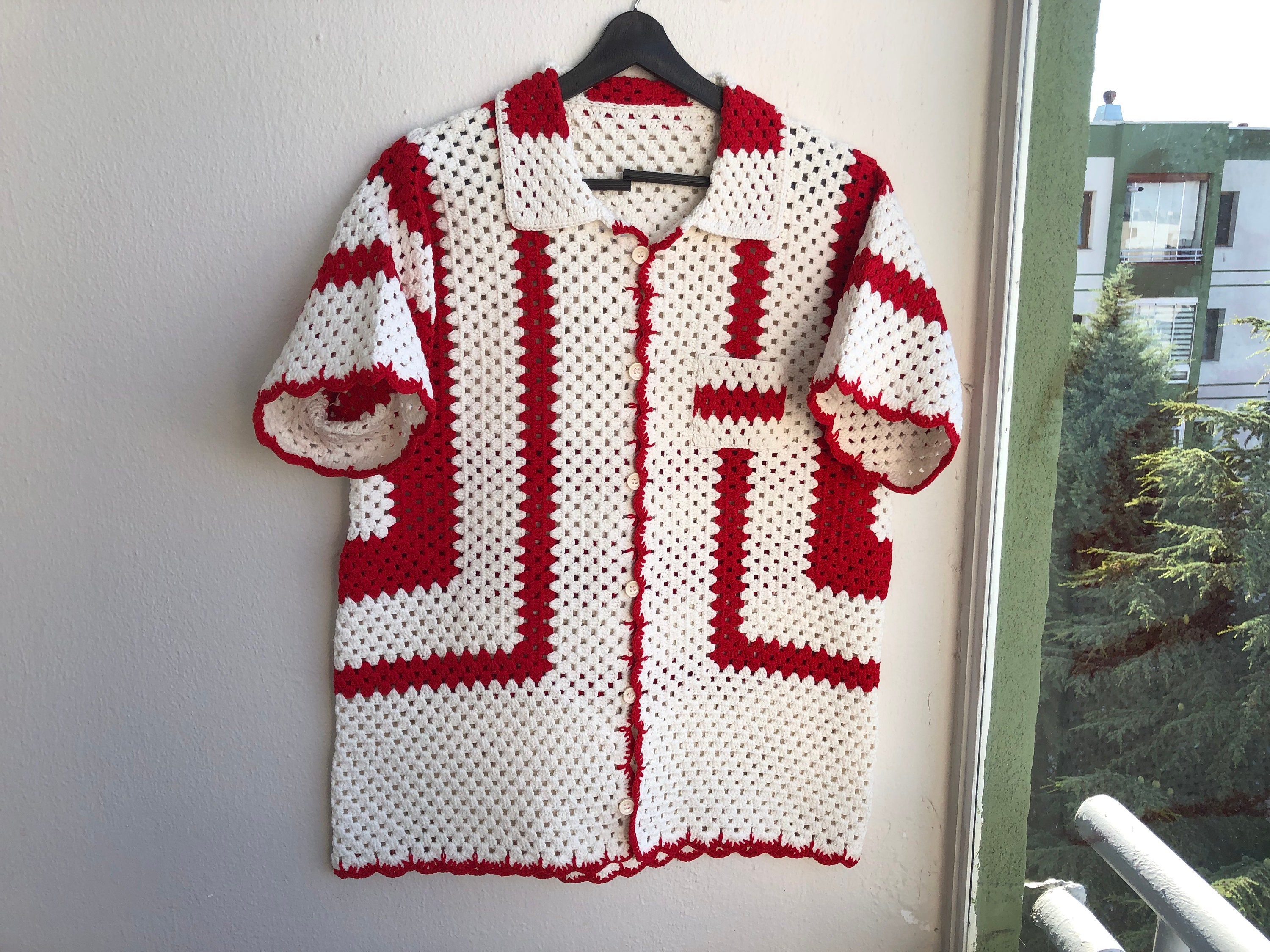 Merladesigns Red Unisex Shirt, Summer Shirt, Crochet Unisex Shirt ...
