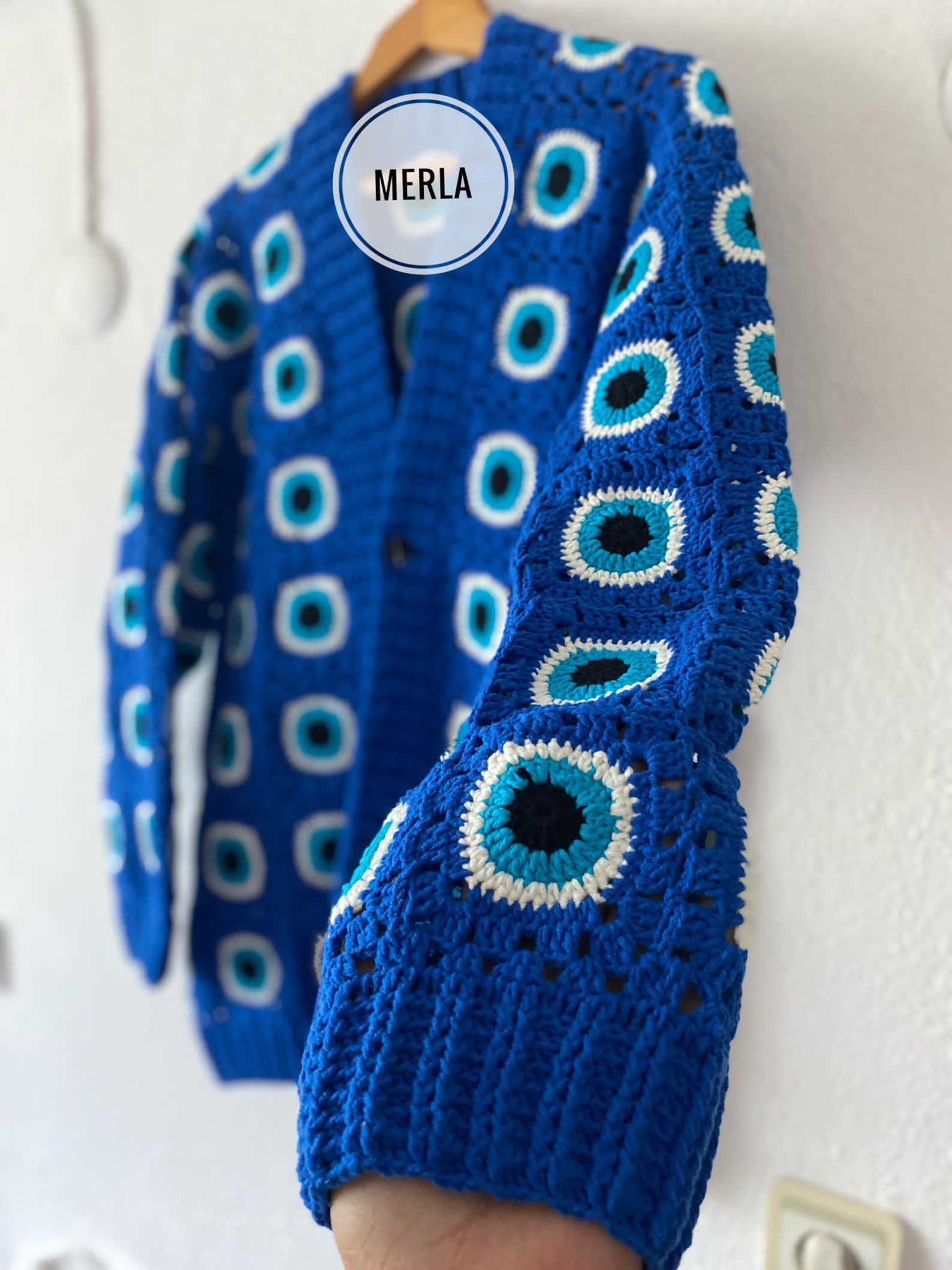 Merladesigns Evil Eye Button-up, Crochet Unisex Evil Eye Sweater ...