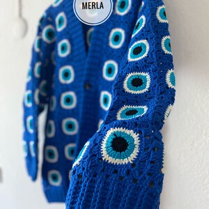 Merladesigns Evil Eye Button-up, Crochet Unisex Evil Eye Sweater ...