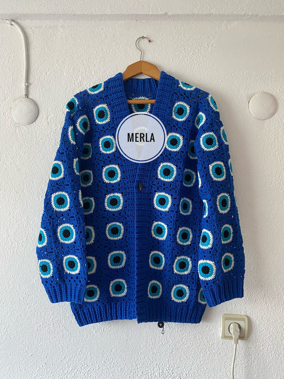Merladesigns Evil Eye Button-up, Crochet Unisex Evil Eye Sweater ...