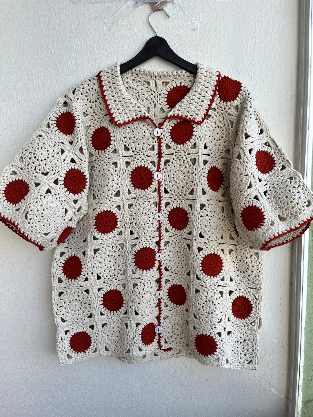 Merladesigns Unisex Red Detail Shirt, Summer Shirt, Crochet Unisex ...