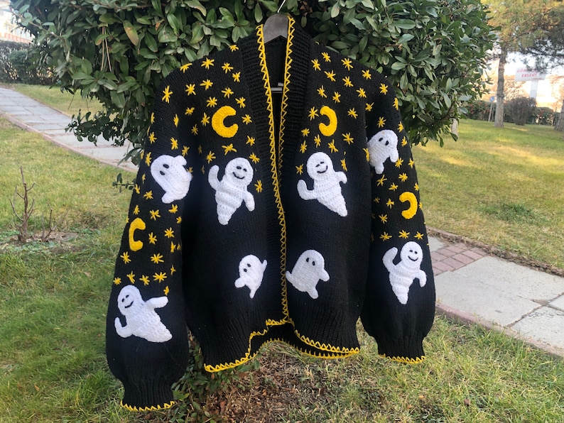 Merladesigns Black Cute Ghost Halloween Cardigan for Women - Etsy